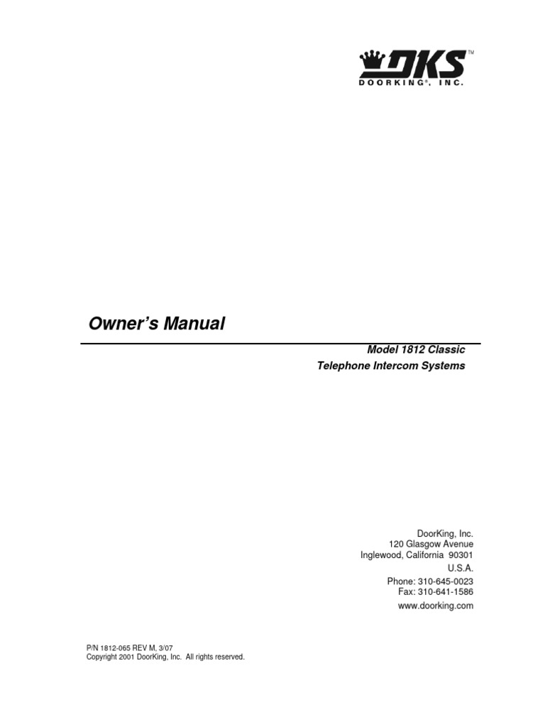 Owner's Manual: Model 1812 Classic Telephone Intercom Systems | PDF ...