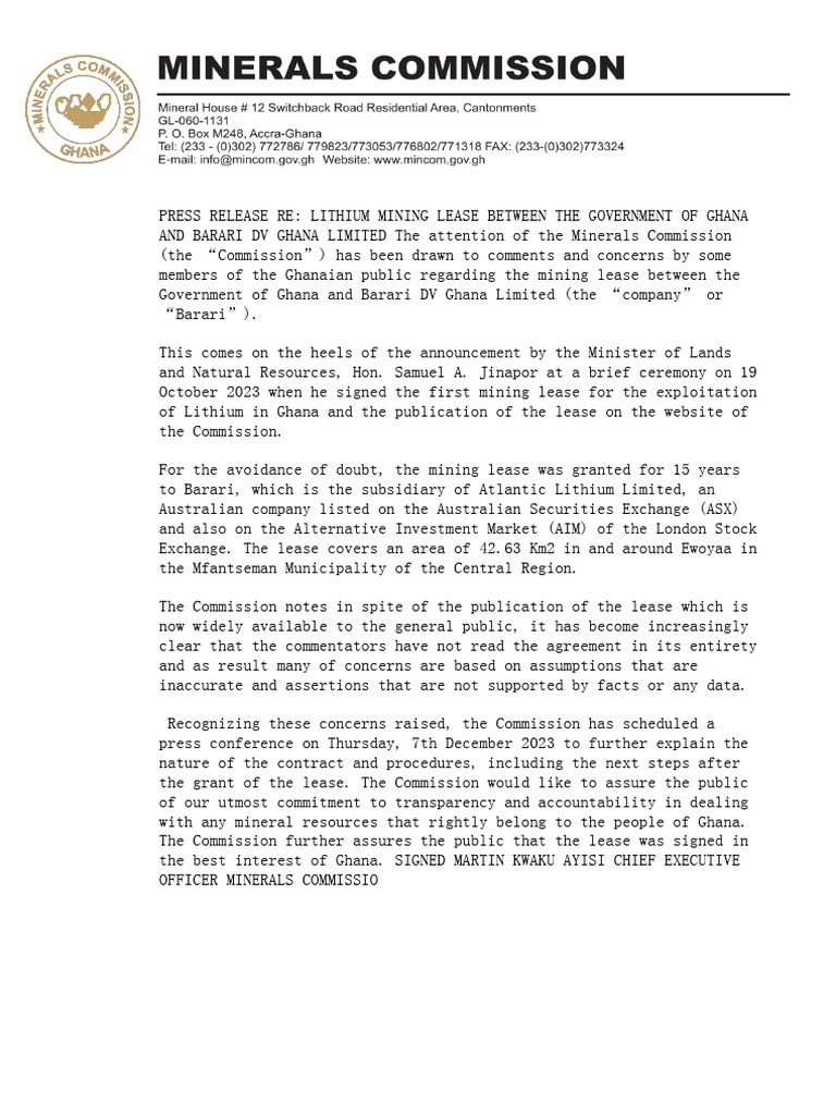 Ghana's Lithium Mining Lease Explained | PDF