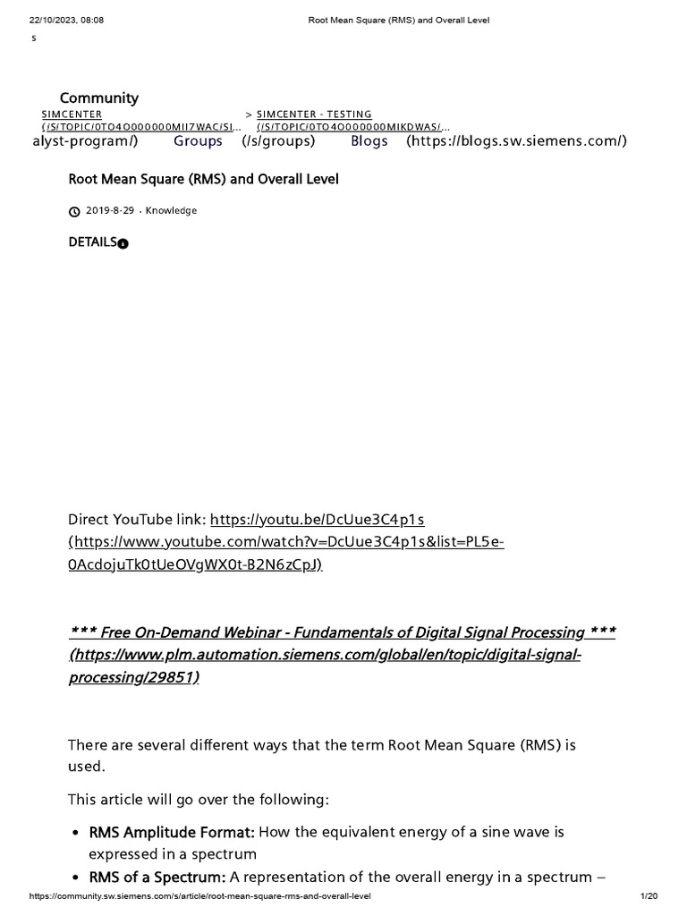Root Mean Square (RMS) and Overall Level | PDF | Root Mean Square ...