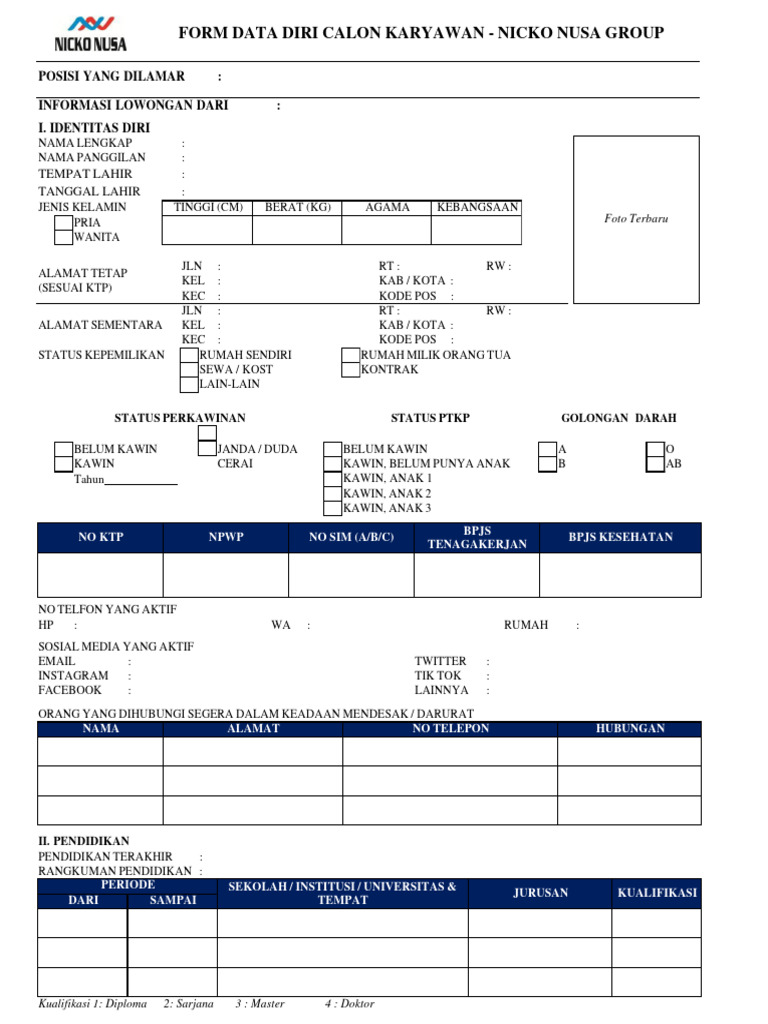 FRM-HRD-Form Data Diri Calon Karyawan | PDF