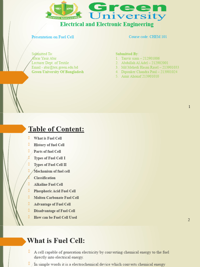 Fuel Cell - Chemistry Presentation | PDF | Fuel Cell | Hydrogen