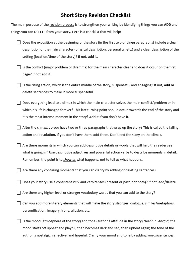 Short Story Revision and Editing Checklist | PDF | Language Families ...