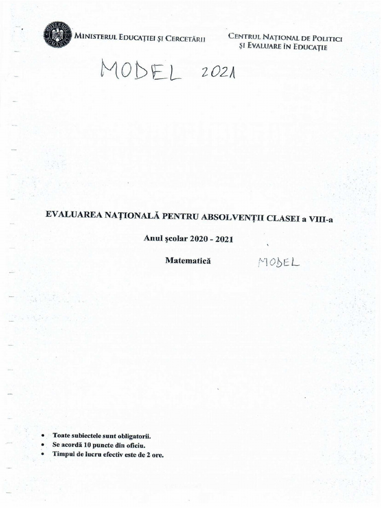 Model Simulare Mate - 2020-2021 | PDF