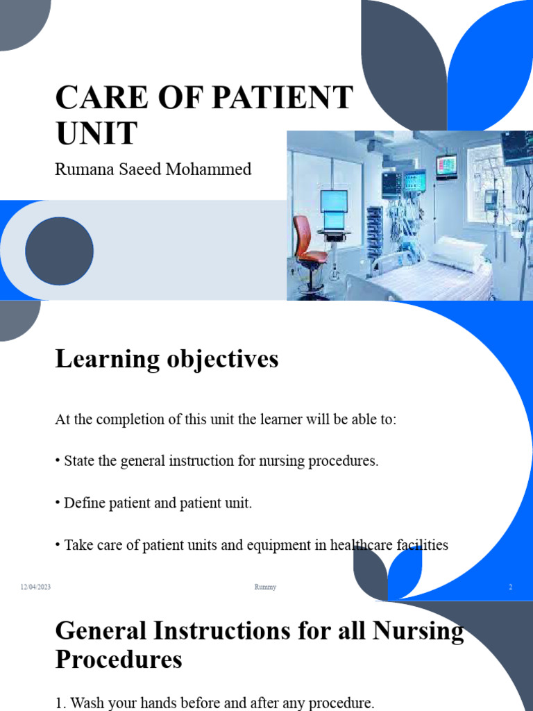 Lecture 4 A (Care of PT Unit) 2 | PDF | Patient | Hospital
