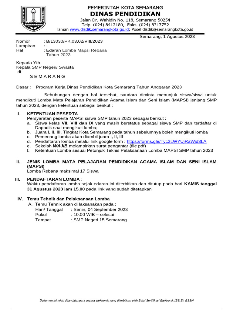 Edaran Lomba Mapsi Rebana 2023 | PDF