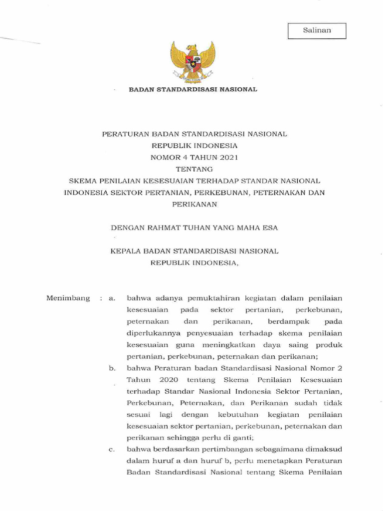 PBSN No 4 Tahun 2021 | PDF | Bisnis