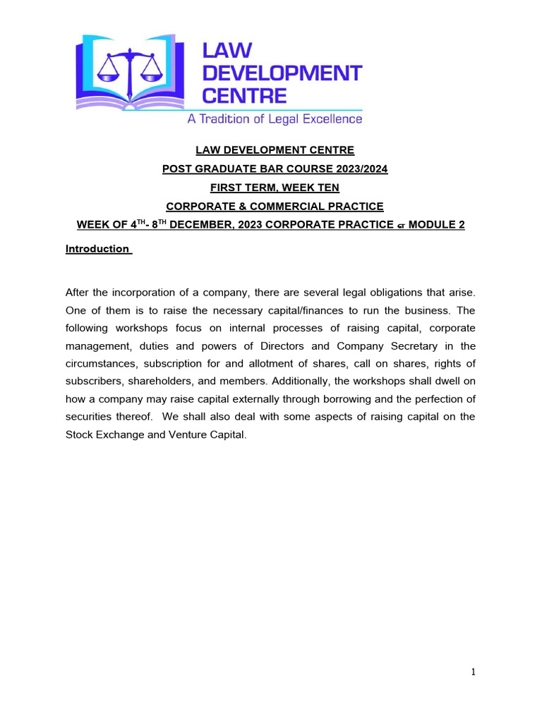 Corporate and Commercial Workshop Module 2 | PDF | Capital Market ...