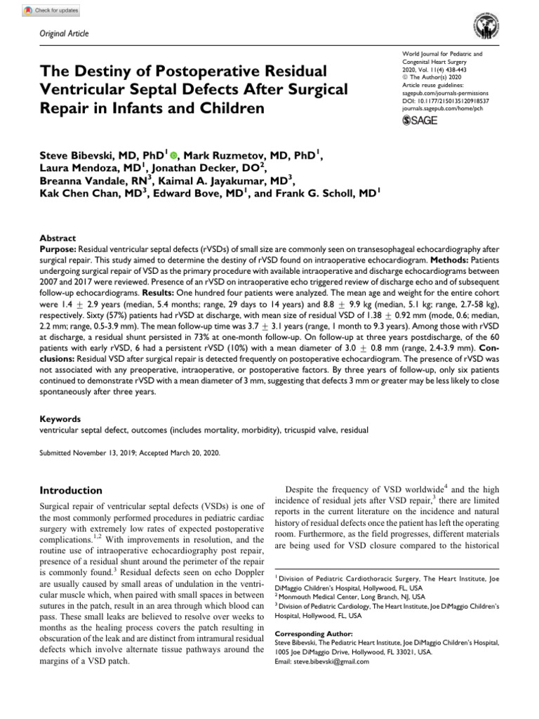 The Destiny of Postoperative Residual Ventricular Septal Defects After ...
