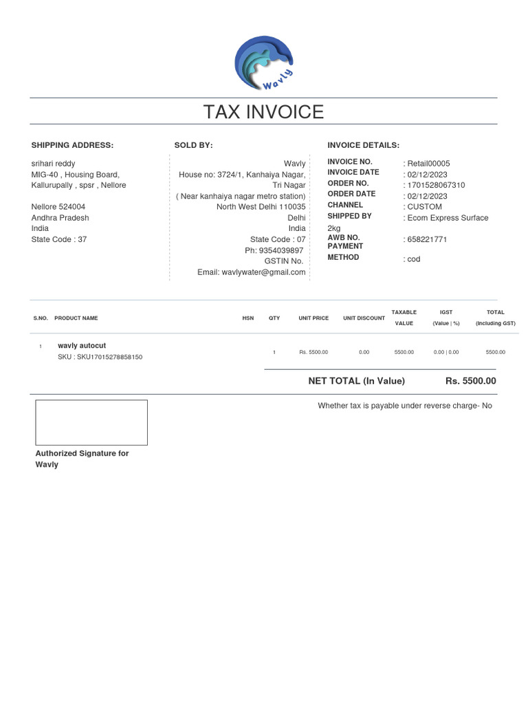 Tax Invoice: Shipping Address: Sold By: Invoice Details | PDF