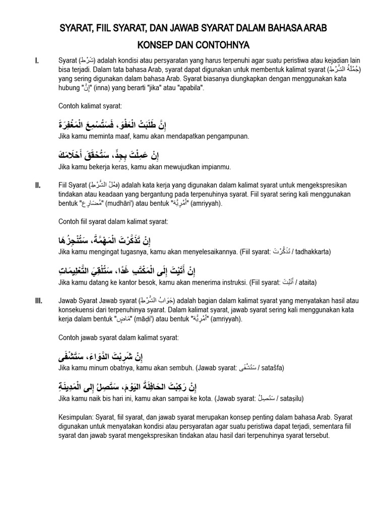 Syarat dan Fi'il dalam Bahasa Arab | PDF | Kajian Bahasa Asing | Agama ...