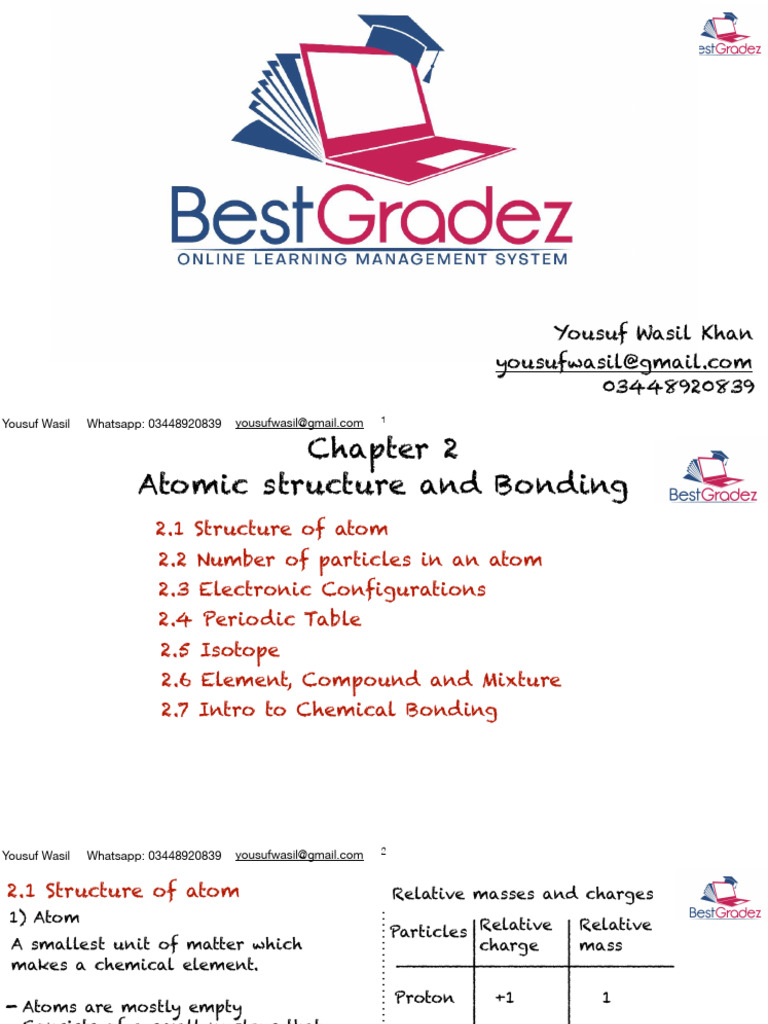 Chapter 2 Atomic Structure and Bonding | PDF | Proton | Atoms