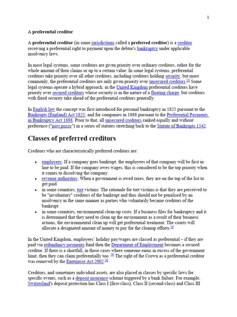 A Preferential Creditor | PDF | Bankruptcy | Private Law
