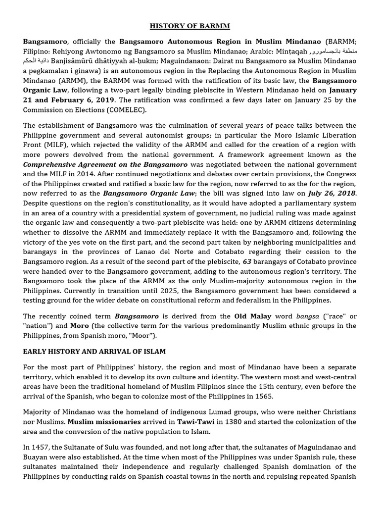 History of Barmm | PDF | Mindanao | Government