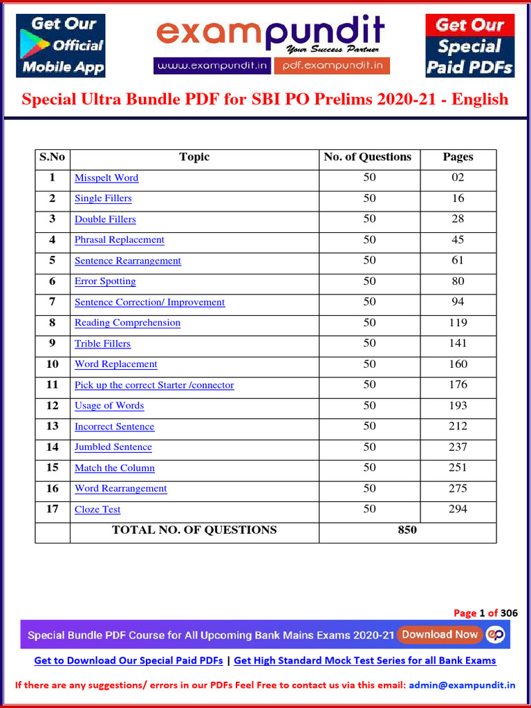 SBI PO Prelims 2020-21 PDF Guide | PDF | Spelling