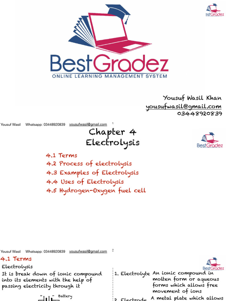Chapter 4 Electrolysis | PDF | Ion | Anode
