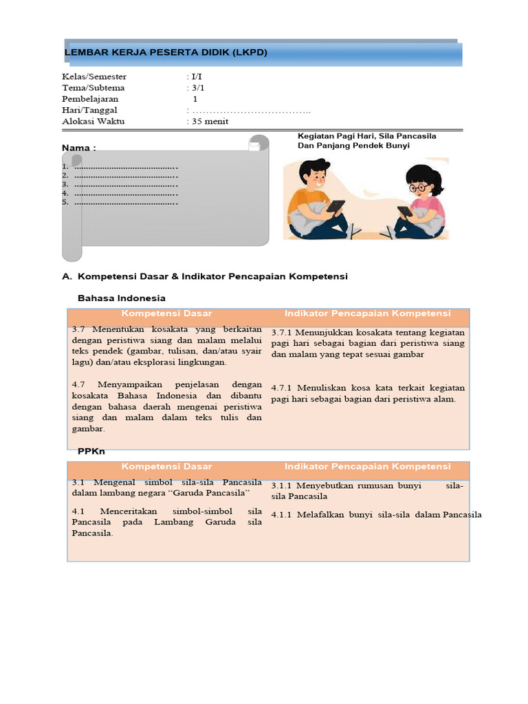 LKPD Kelas 1 Tema 3 St1 Pb1 | PDF | Kajian Bahasa Asing