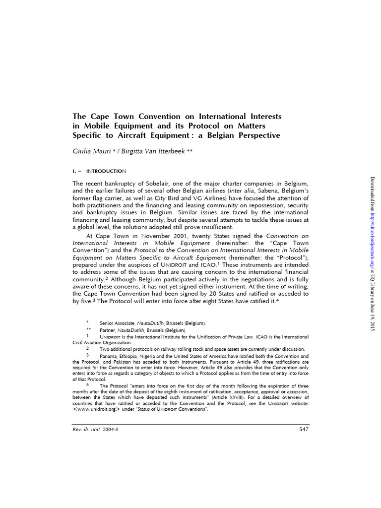 Cape Town Convention, Belgian Perspective | PDF | Lease | Security Interest