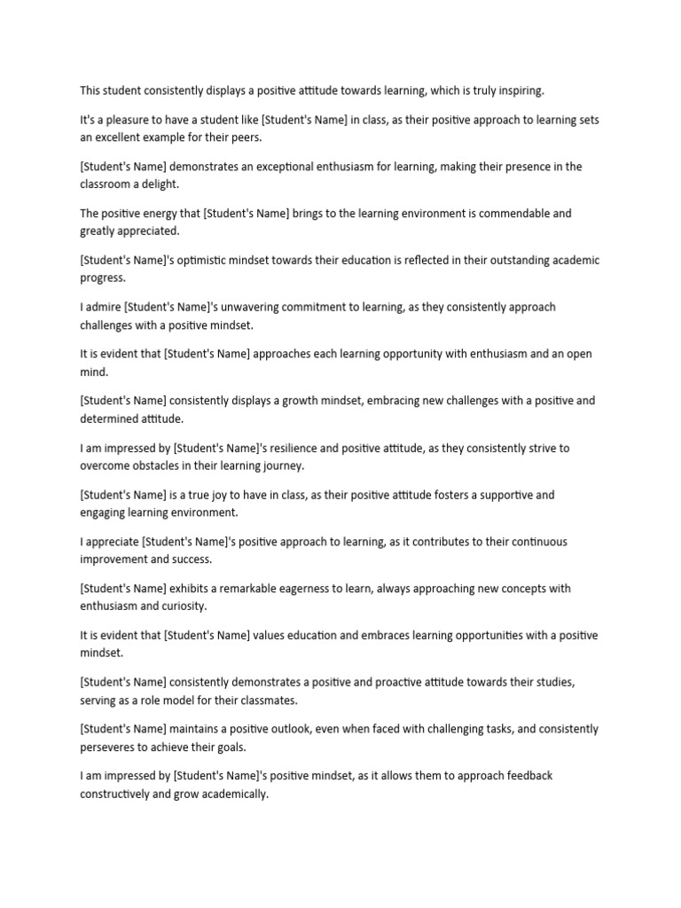 Celebrating a Student's Positive Attitude | PDF | Mindset ...
