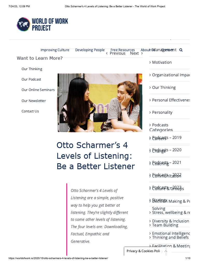 Otto Scharmer's 4 Levels of Listening - Be A Better Listener - The ...