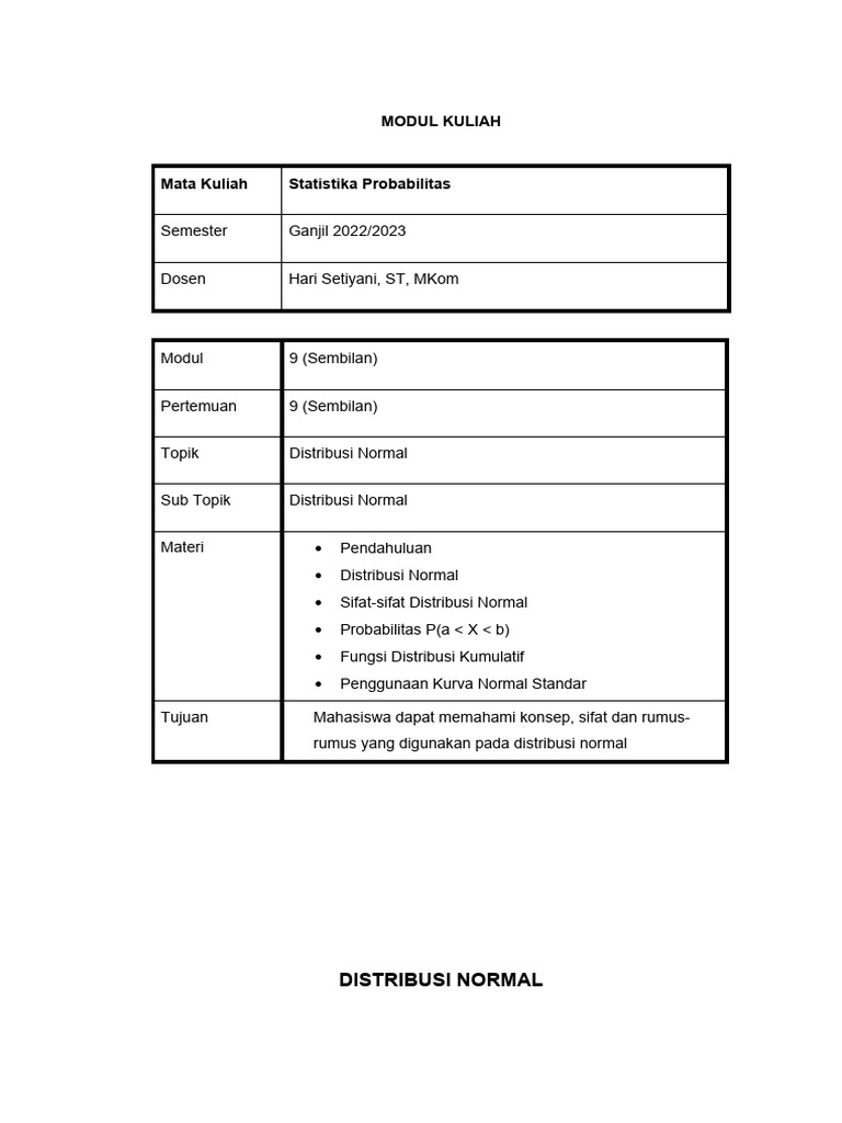 Modul+9+-+Distribusi+Normal | PDF