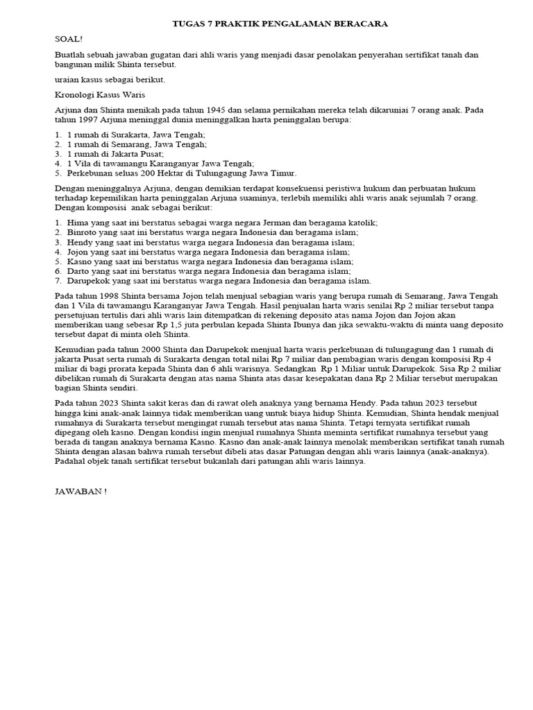 Tugas 7 Praktik Pengalaman Beracara | PDF | Kajian Bahasa Asing | Kesehatan Holistik