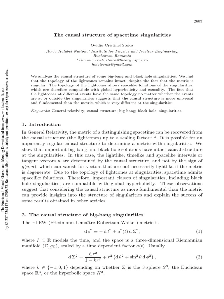 Stoica 2017 The Causal Structure of Spacetime Singularities | PDF | Spacetime | Black Hole