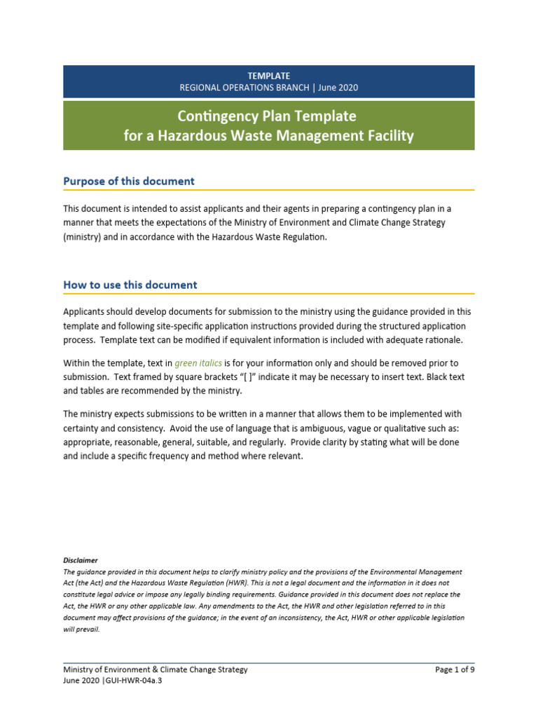 Contingency Plan Template.888 | PDF | Hazards | Emergency