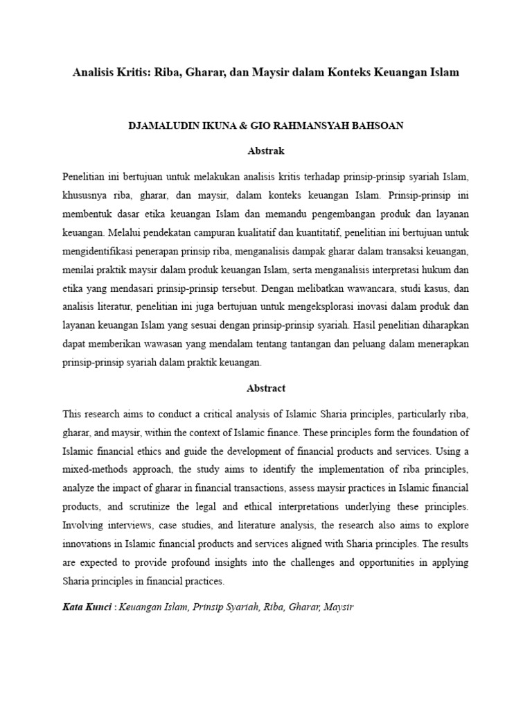 Analisis Riba, Gharar, Maysir dalam Keuangan Islam | PDF | Pengelolaan ...