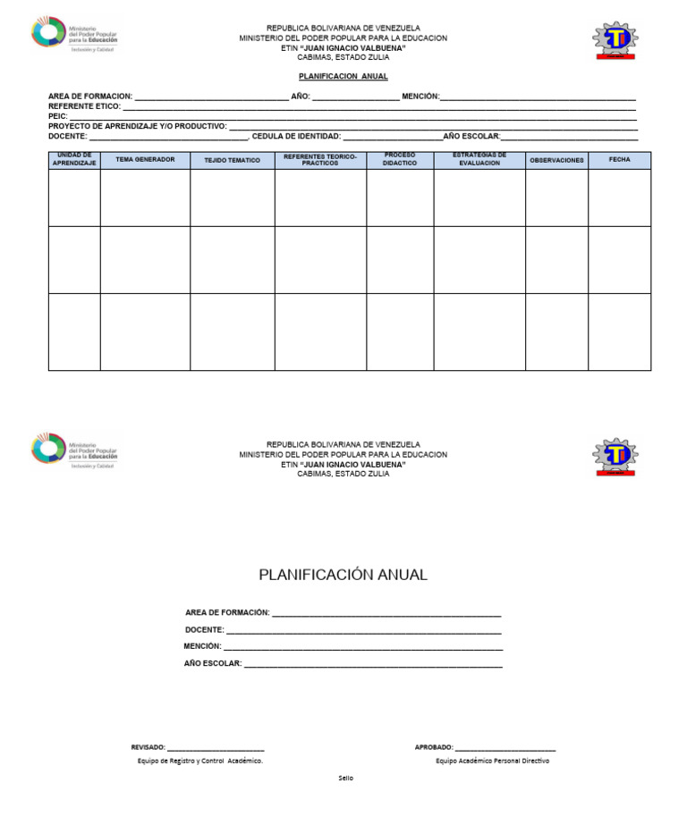 Formato de Planificación Anual Educativa | PDF | Pedagogía | Enseñando