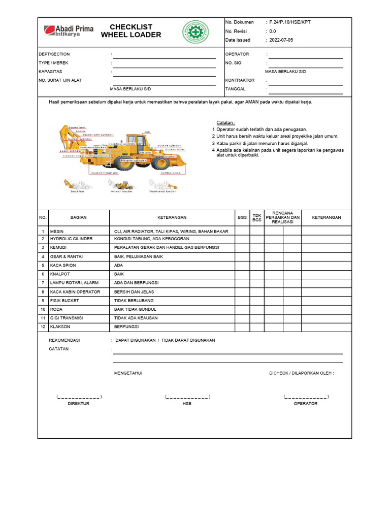 Cheklist ALat Berat & Peralatan (1) T | PDF