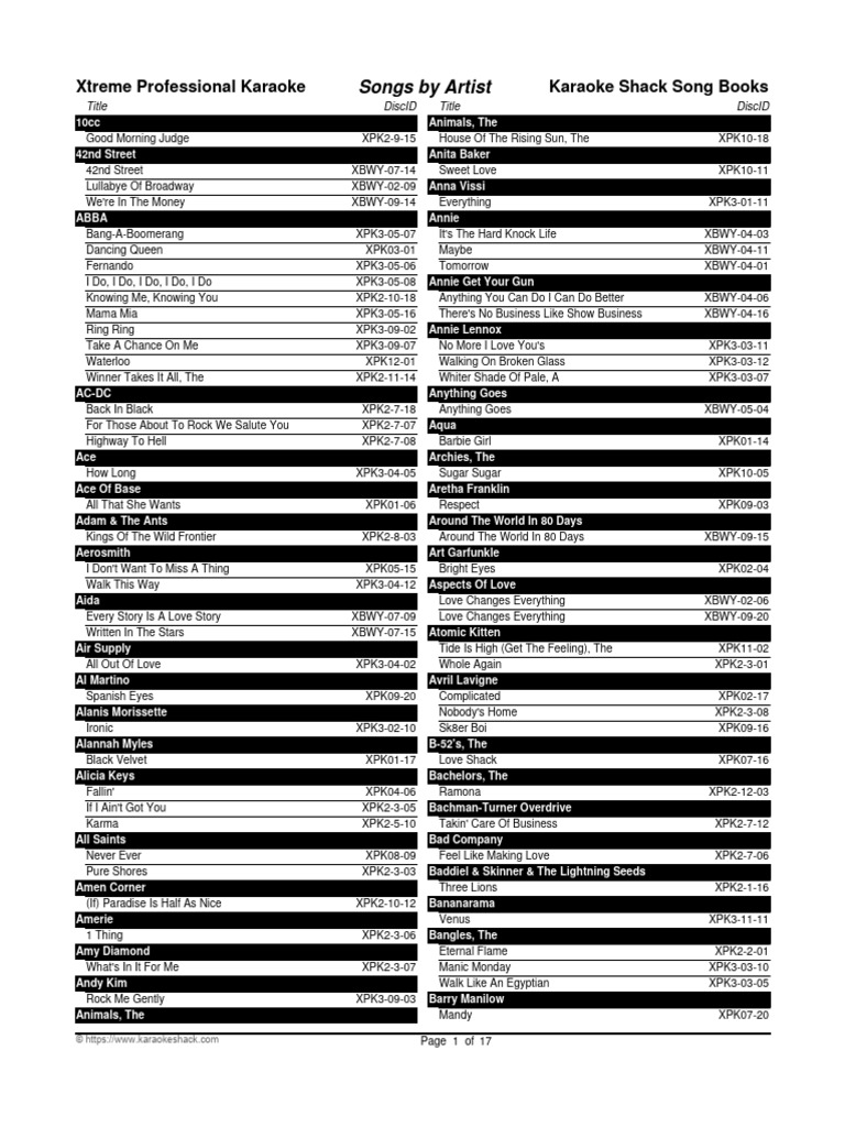 Xtreme Professional Karaoke Song Book | PDF | Songs | Singles