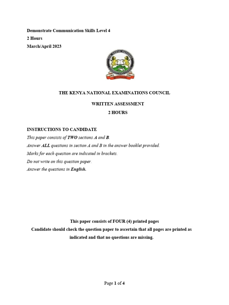 4-Beauty Therapy-1679470891.CANDIDATE TOOL LEVEL 4A | PDF | Communication | Nonverbal Communication