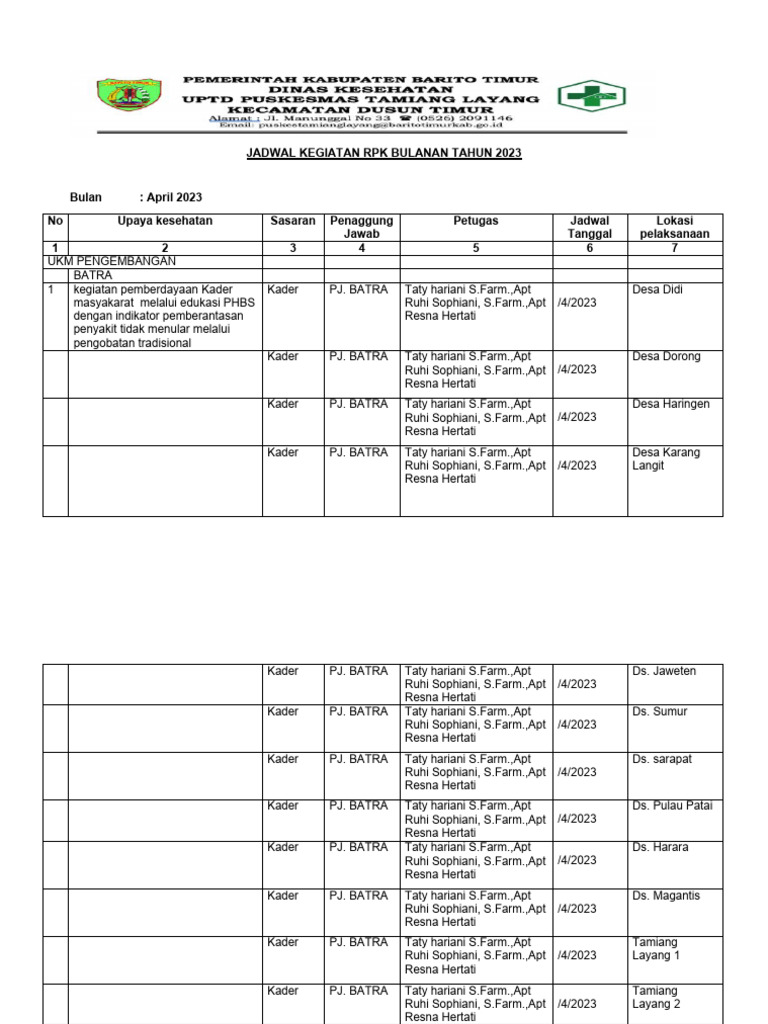 Jadwal Kegiatan Bulanan Tahun 2023 | PDF