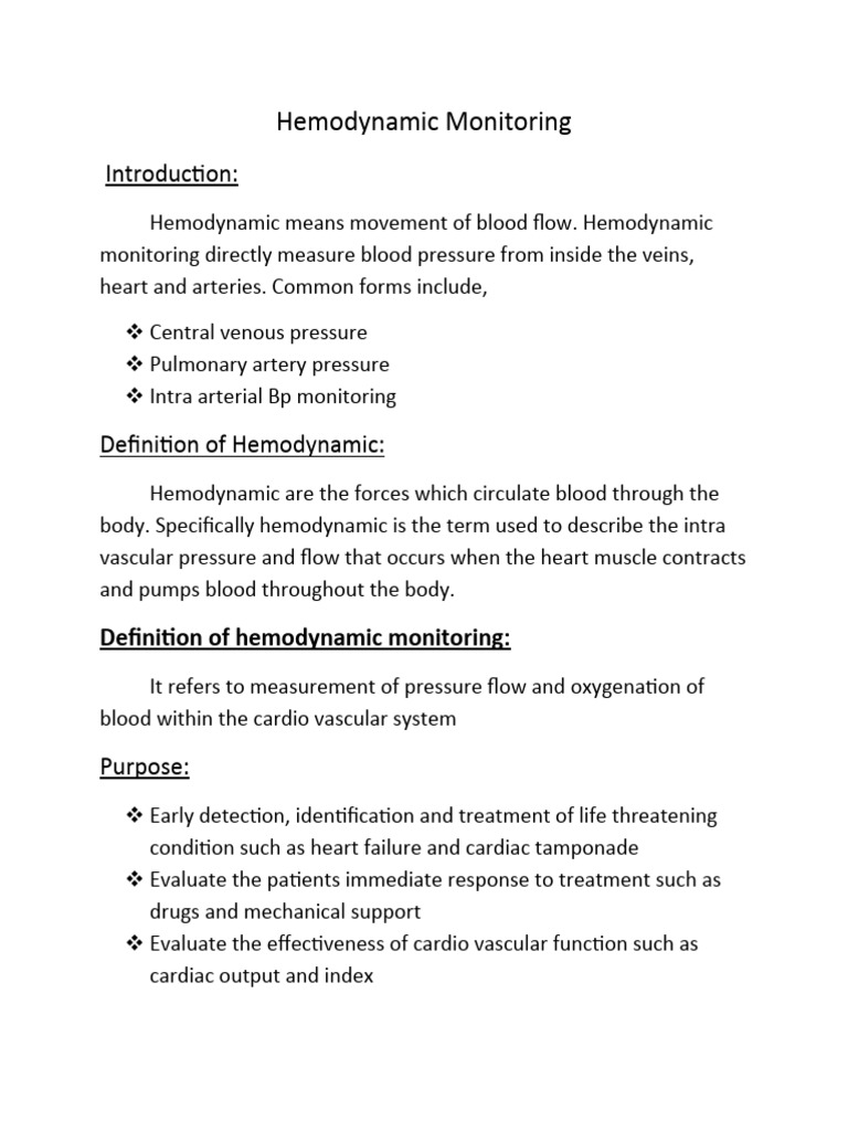 Hemodynamic Monitoring | PDF | Heart | Hemodynamics
