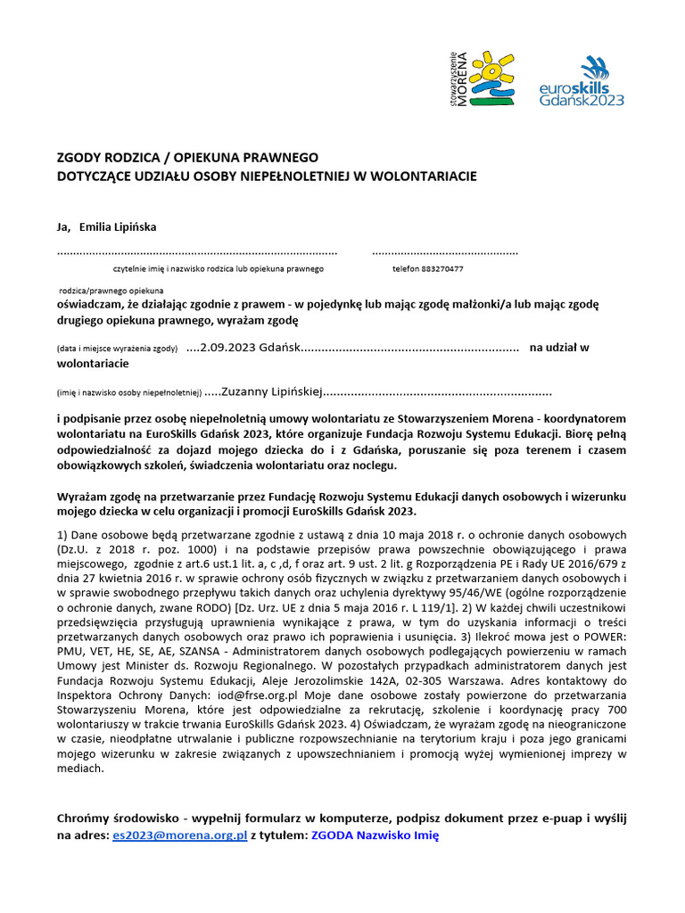 Zgoda Rodziców + RODO | PDF