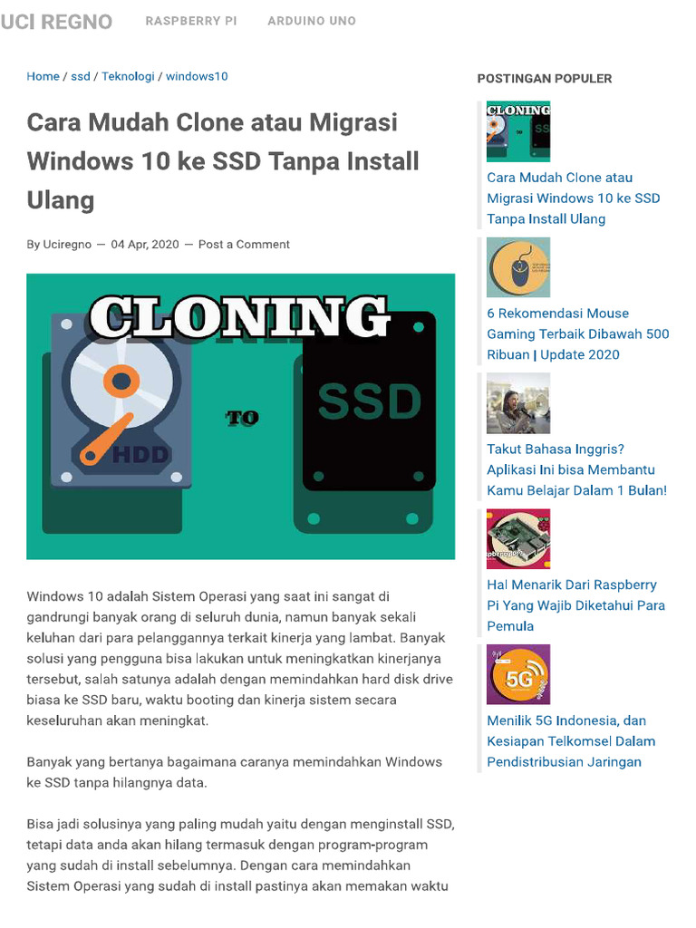 Cara Cloning Windows Ke SSD | PDF