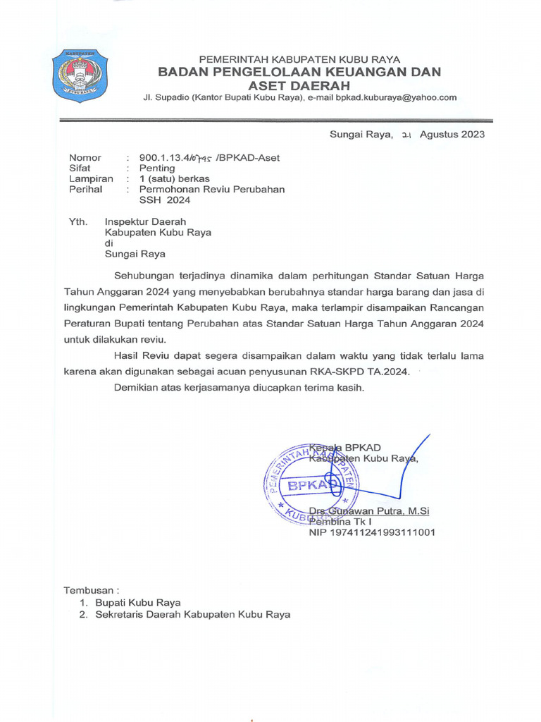 Inspek - Permohonan Reviu Perubahan SSH 2024 | PDF