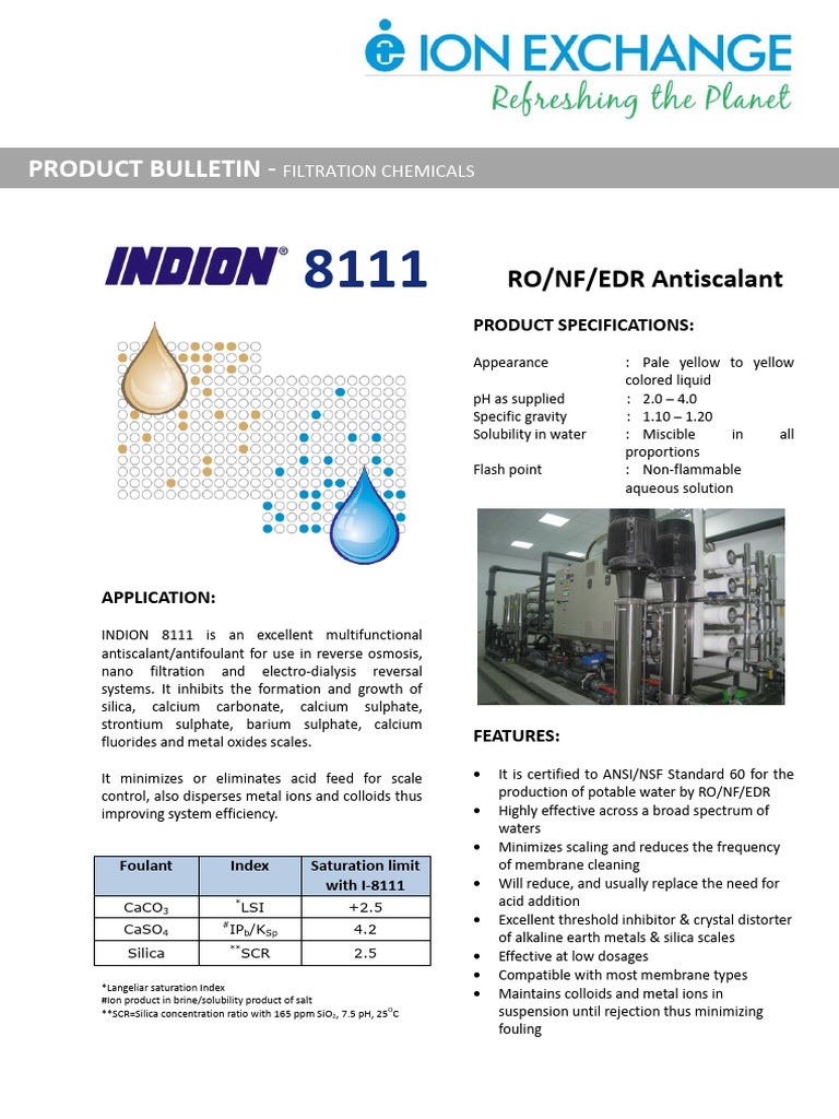 Indion 8111 RO Antiscalant Overview | PDF | Membrane | Solubility