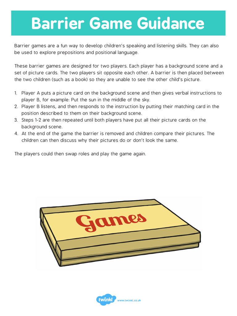 Barrier Games for Speech Development | PDF | Games & Activities ...