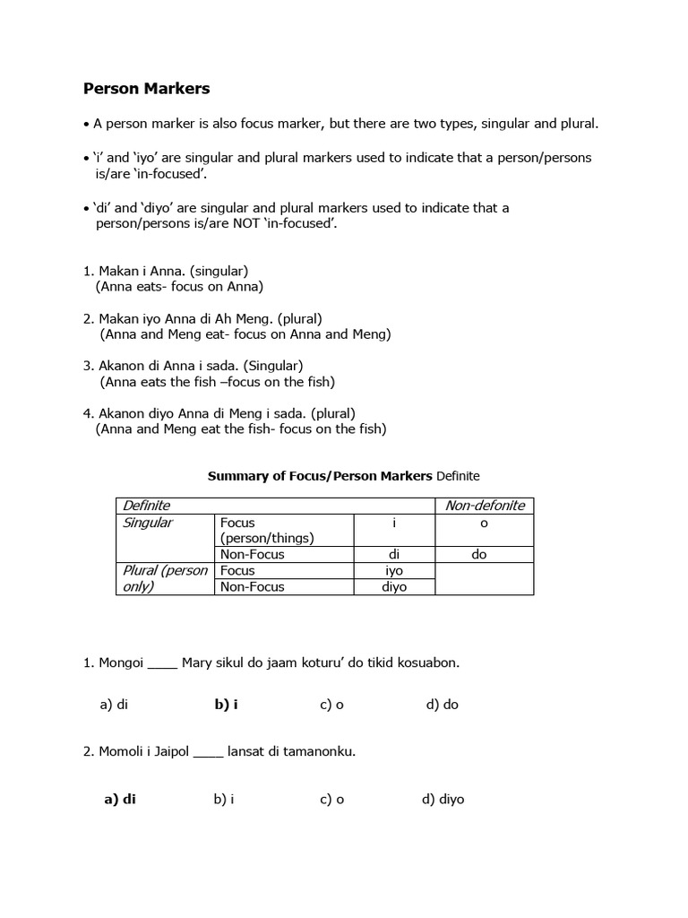 Person Markers | PDF