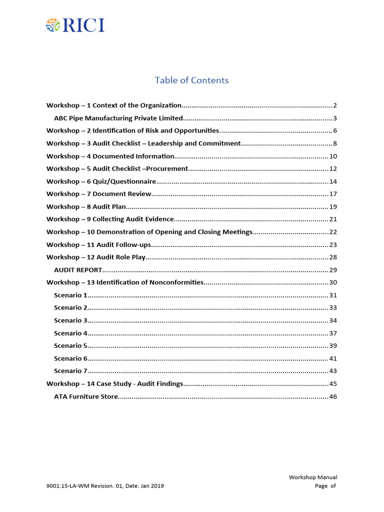 ISO 9001 LA-Workshop Manual | PDF | Iso 9000 | Audit