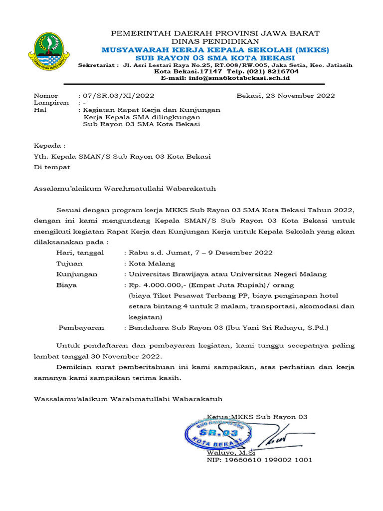 Rapat Kerja Dan Kunjungan Kerja Kepsek Sub Rayon 03 Tahun 2022 | PDF