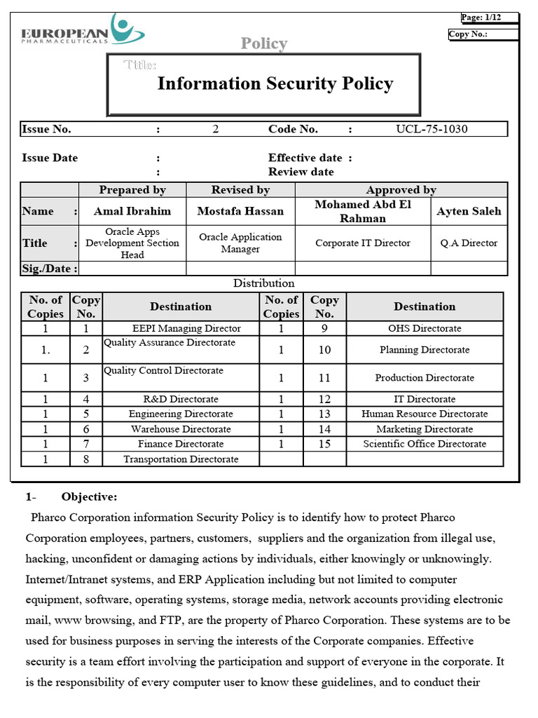 UCL-75-1030 - Issue No.2 - Information Security Policy (Extended) | PDF ...