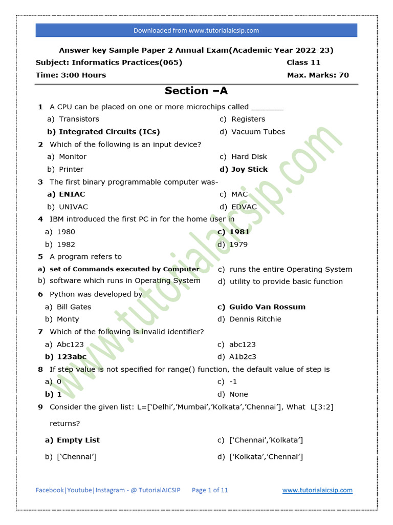 Answer Key SQP 2 Class 11 IP Annual Exam (QP) | PDF | Cloud Computing ... Answer Key SQP 2 Class 11 IP Annual Exam (QP) | PDF | Cloud Computing ...