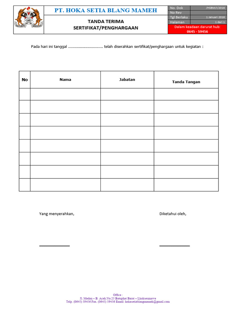 HSBM - Formulir Tanda Terima Sertifikat | PDF