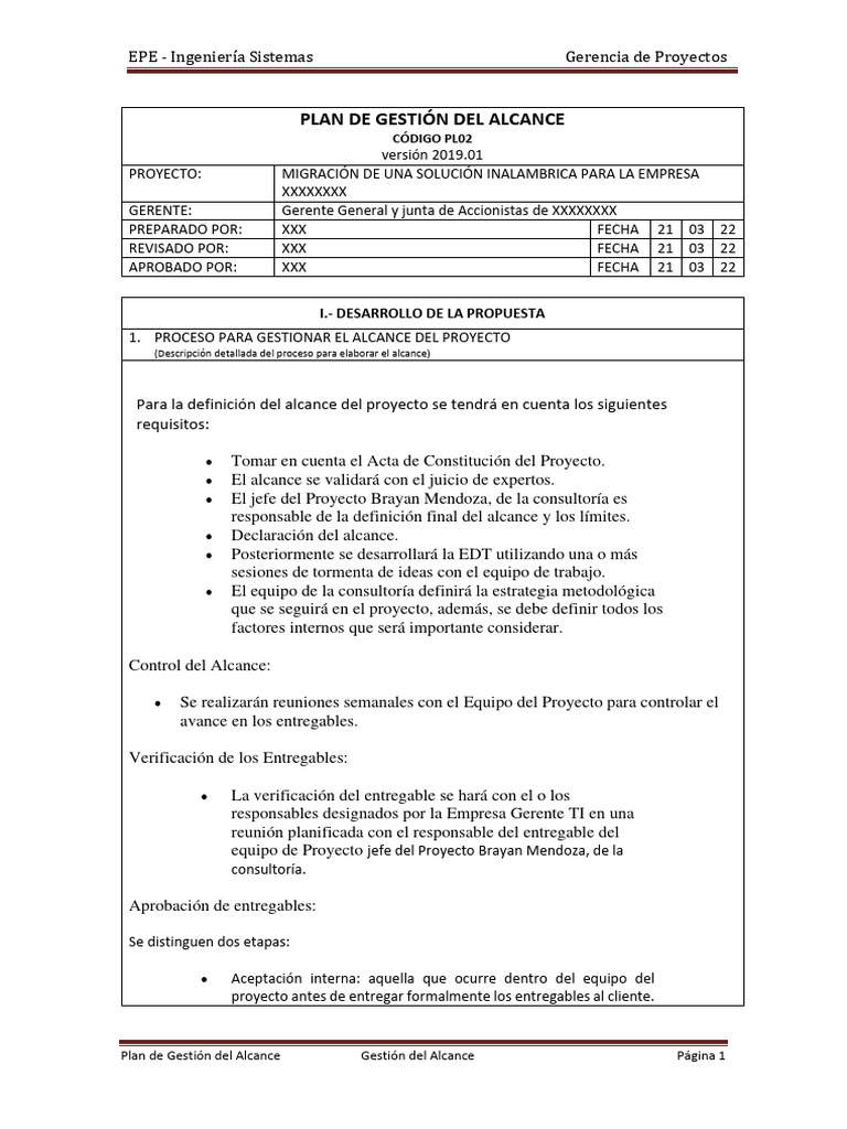 Plan de Gestión del Alcance del Proyecto | PDF