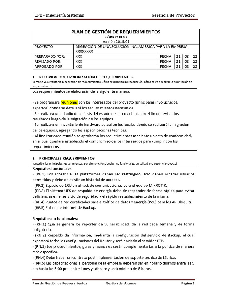 PL - 03 - Plan - de - Gestión de Requerimientos | PDF | Informática