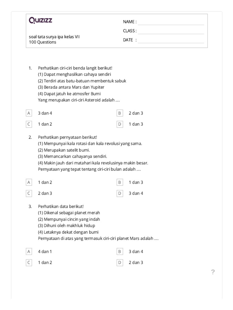 BAB 6 - Soal Tata Surya Ipa Kelas VII | PDF