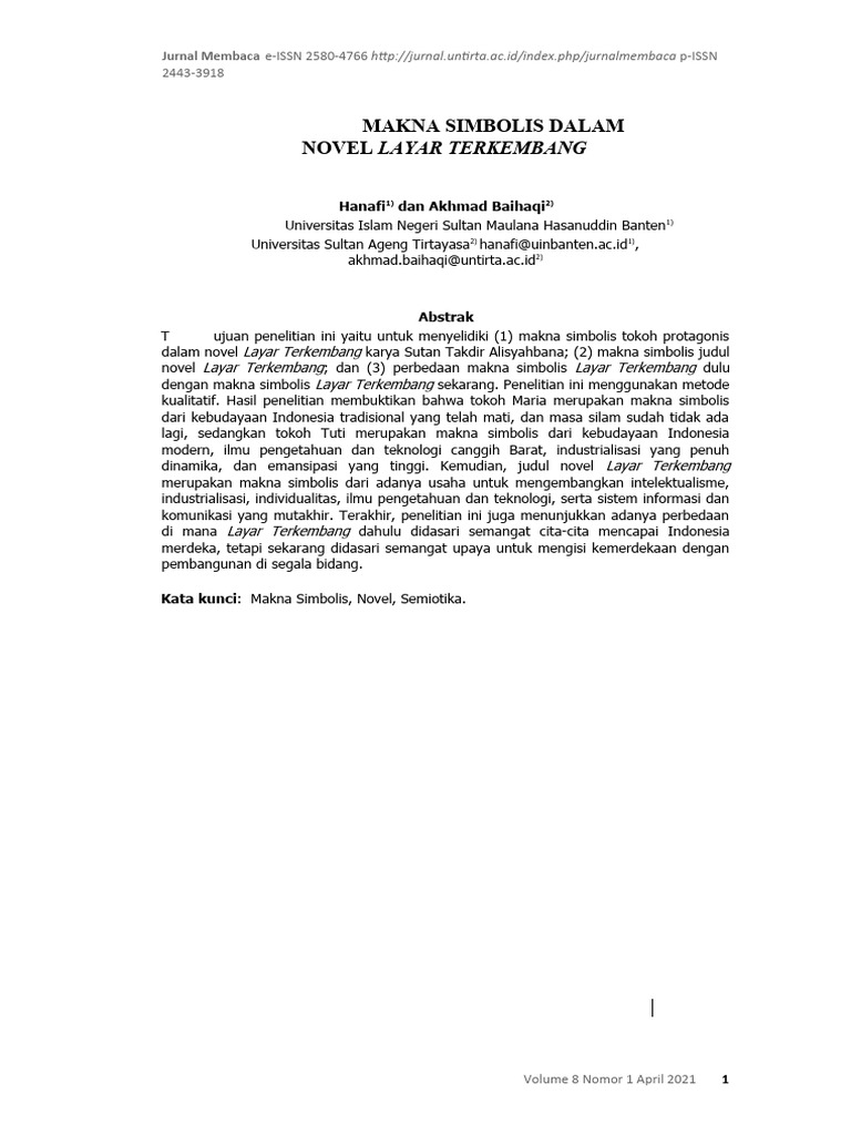 Makna Simbolis Dalam Novel Layar Terkembang | PDF