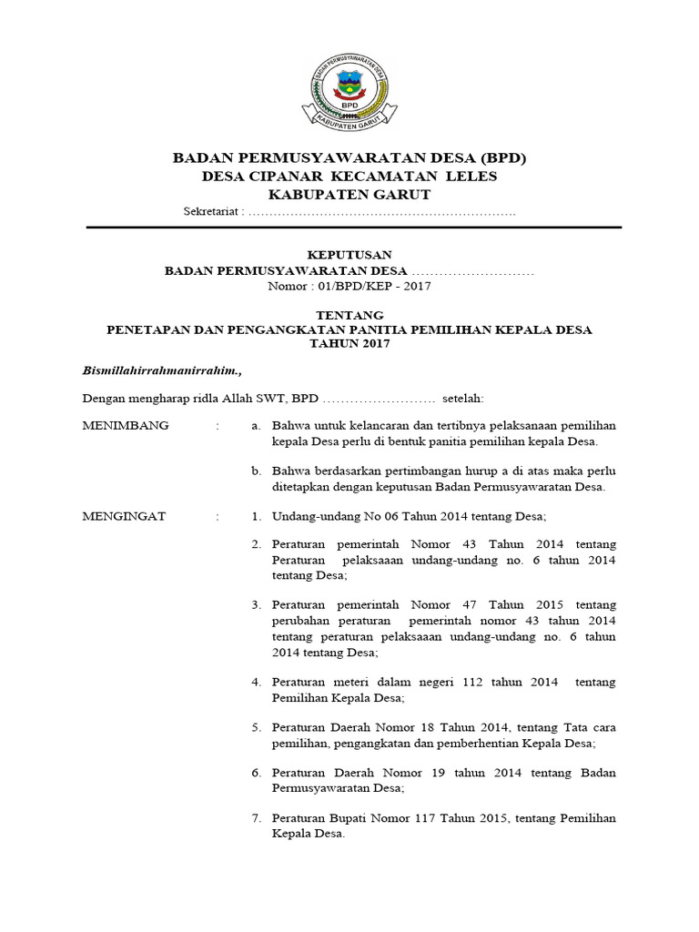 SK BPD Pembentukan Panitia Pilkades | PDF | Olahraga & Rekreasi | Politik